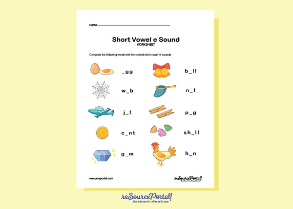Short Vowel e Words – Resource Portal Shop